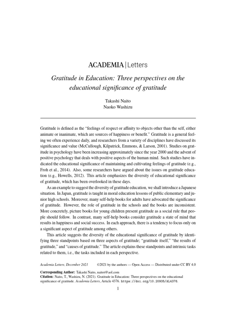 Educational Significance of Gratitude | PDF | Gratitude | Positive Psychology