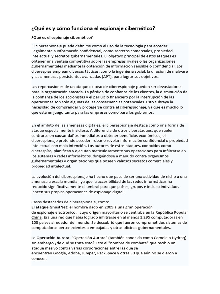 Qué Es y Cómo Funciona El Espionaje Cibernético | PDF | La seguridad ...