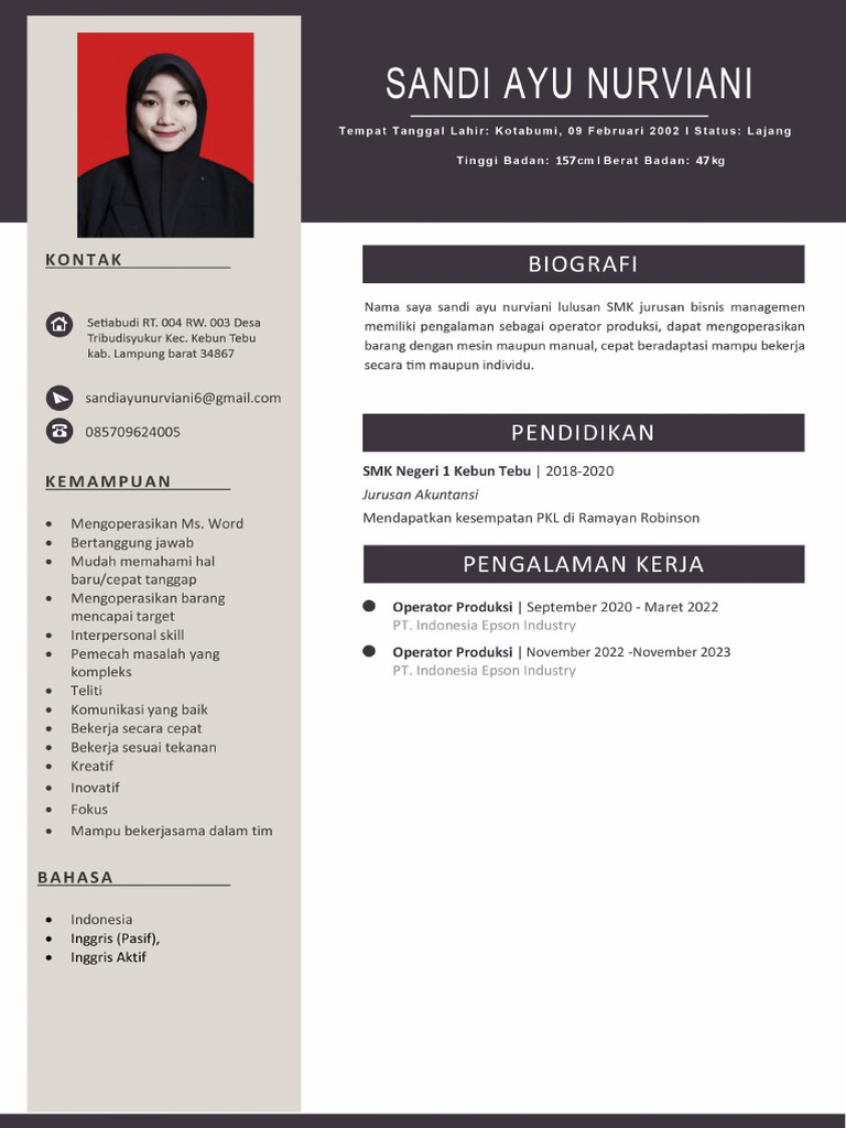 CV Sandi Ayu Nurvia-1 | PDF