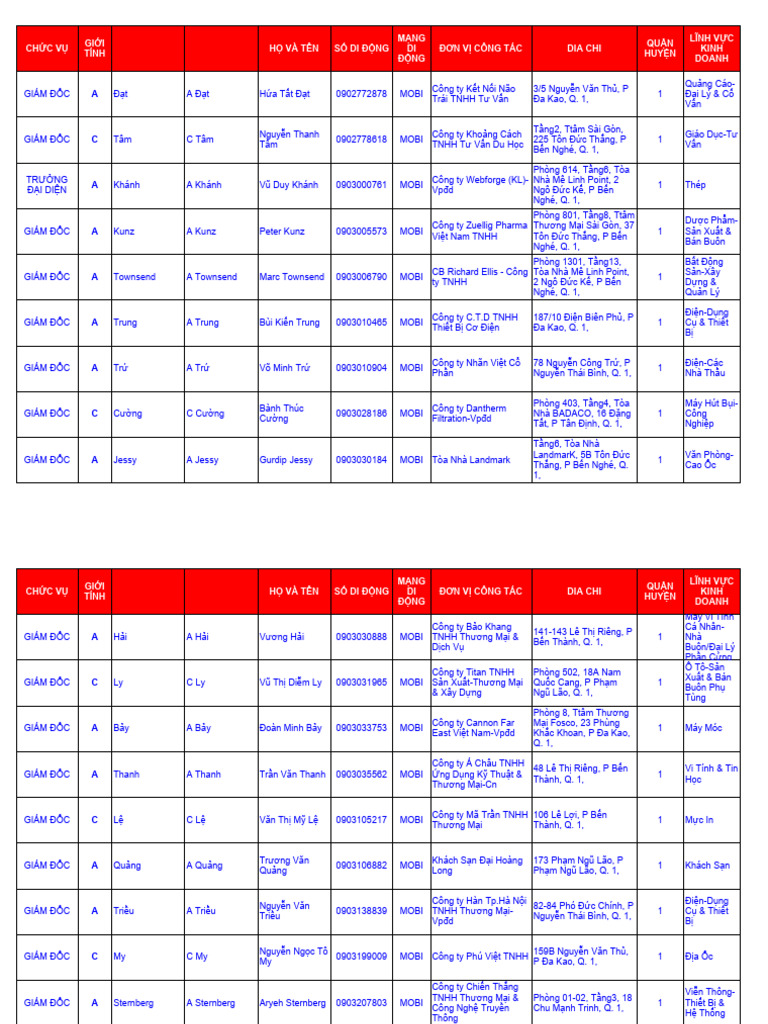 5 700 Chi Tiet Giam Doc Tai TPHCM Co Email | PDF