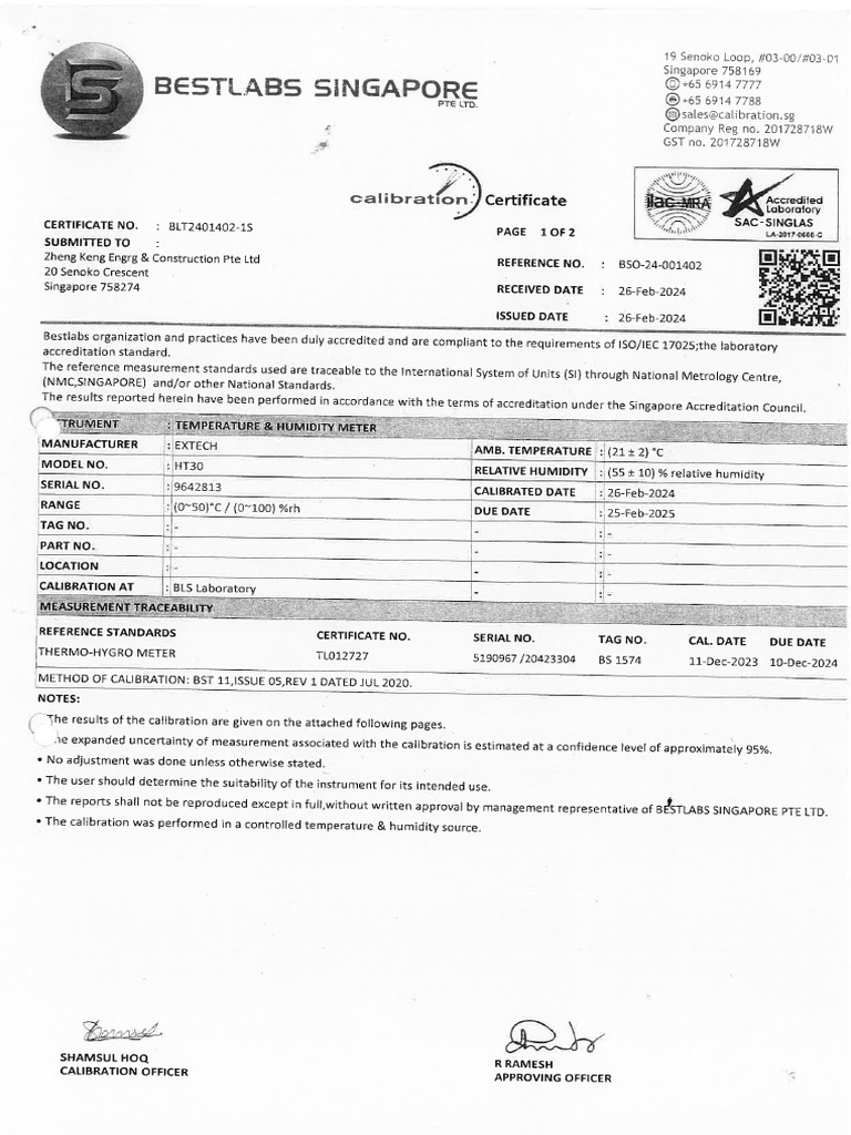 WBGT Calibration Certificate | PDF