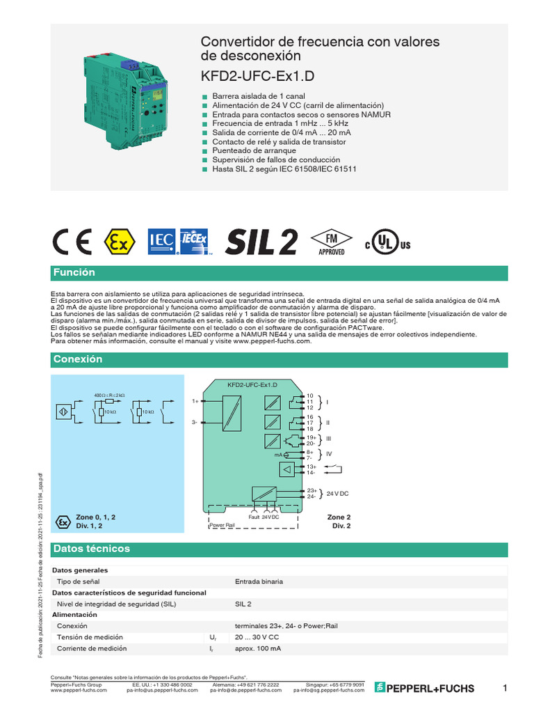 Convertidor de Frecuencia Con Valores de Desconexión KFD2-UFC-Ex1.D ...