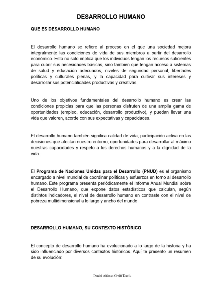 Desarrollo Humano: Conceptos y Evolución | PDF | Humano | Programa de ...