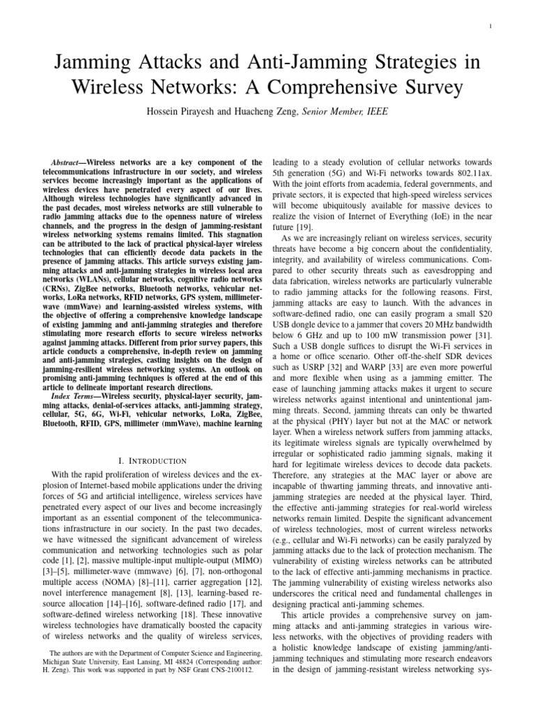 Jamming Attacks And Anti Jamming Strategies In Wireless Networks A