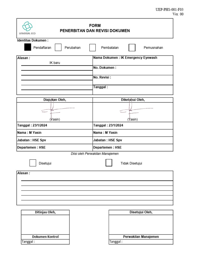 Pengajuan IK Emergency Eyewash | PDF