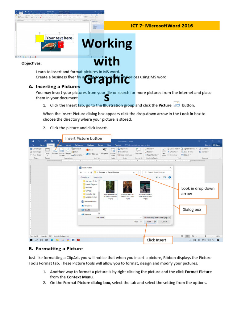 Inserting Pictures Msword Module | PDF | Microsoft Word | Microsoft Windows