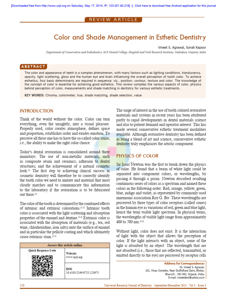 Color and Shade Management in Esthetic Dentistry | PDF | Color | Light