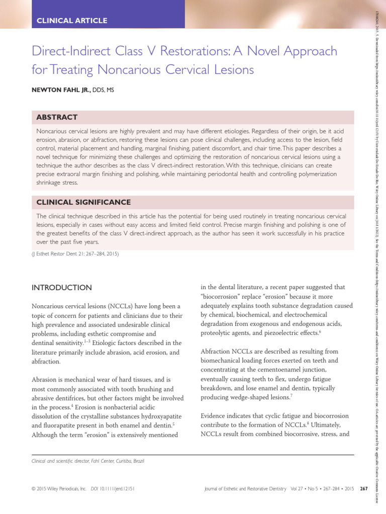 Direct-Indirect Class V Restorations A Novel Approach For Treating Noncarious Cervical Lesions ...