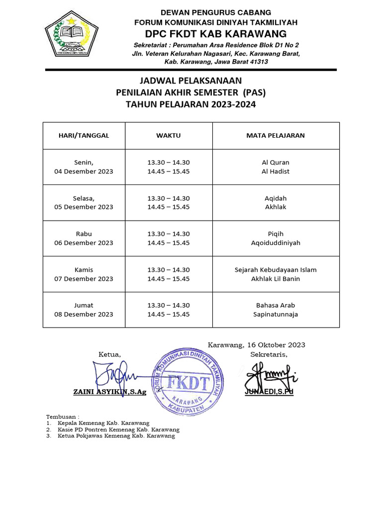 JADWAL PAS 2023-2024 | PDF