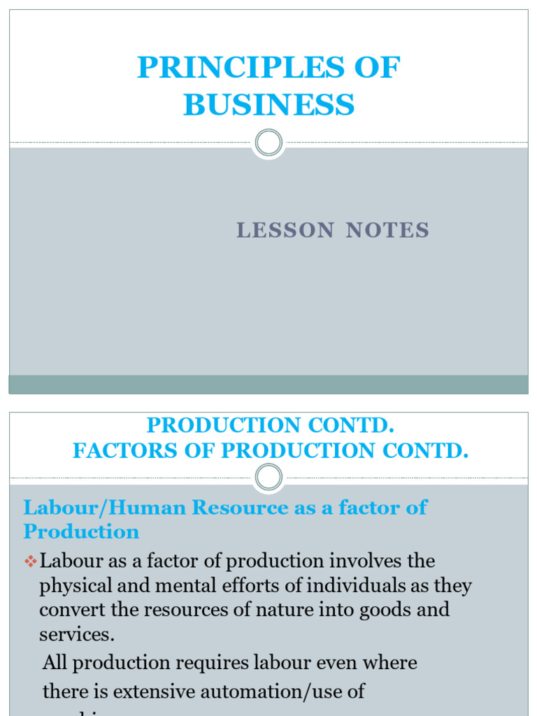 Lesson Notes On Labour As A Factor of Production | PDF | Labour ...