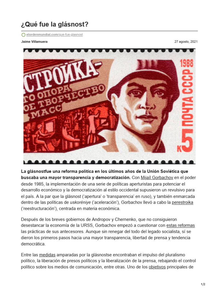 ¿Qué Fue La Glásnost | PDF | Unión Soviética | Política mundial