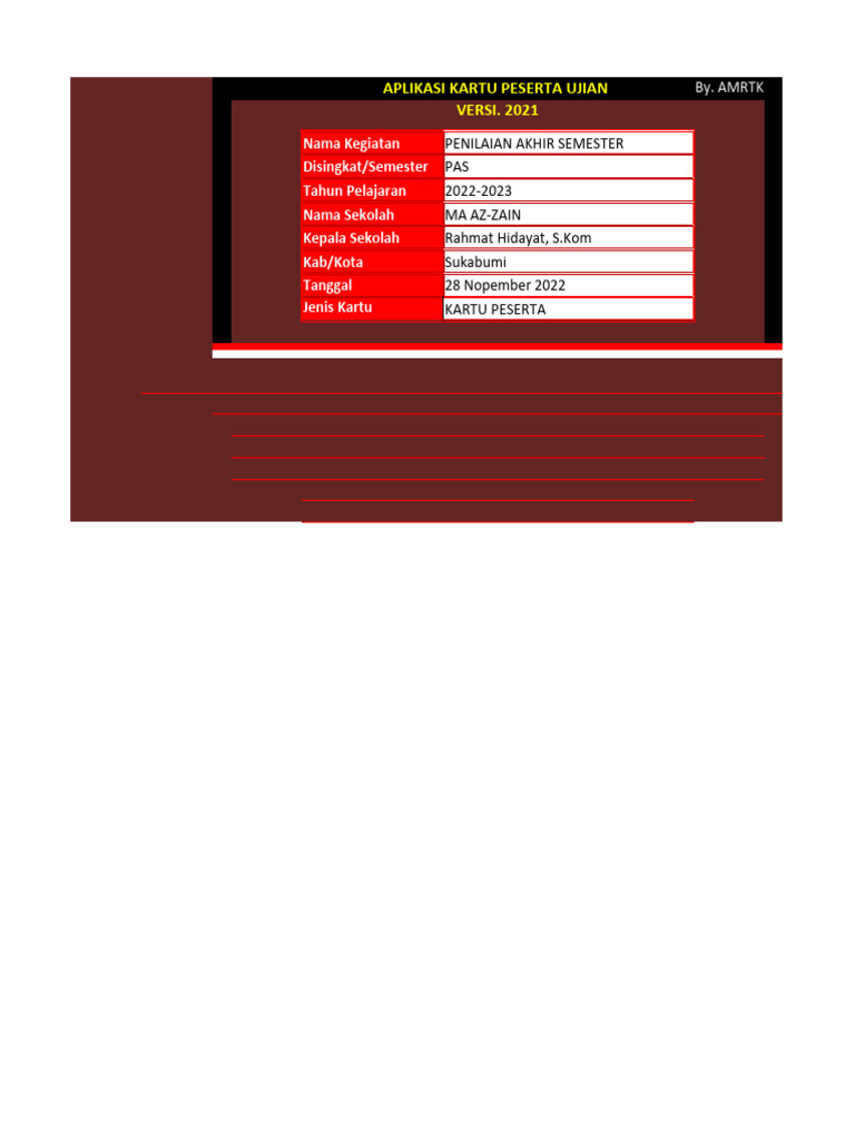 Master Aplikasi Kartu Peserta Ujian Versi 2021 By. Amrtk | PDF