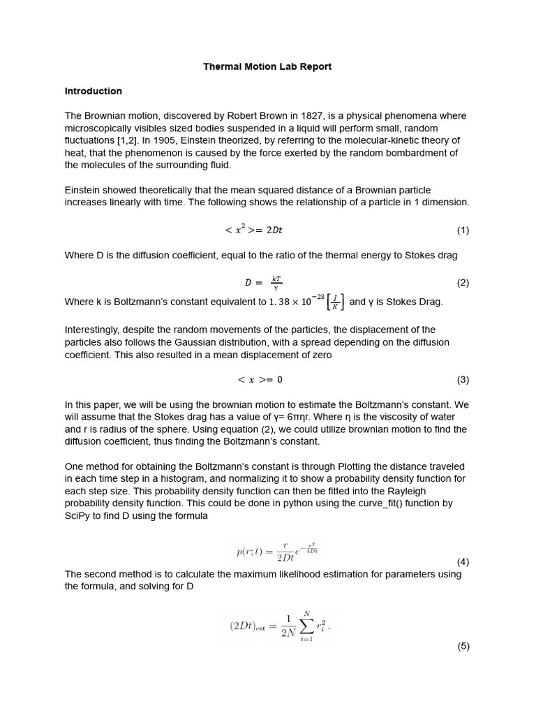 Thermal Motion Lab Report | PDF | Brownian Motion | Viscosity