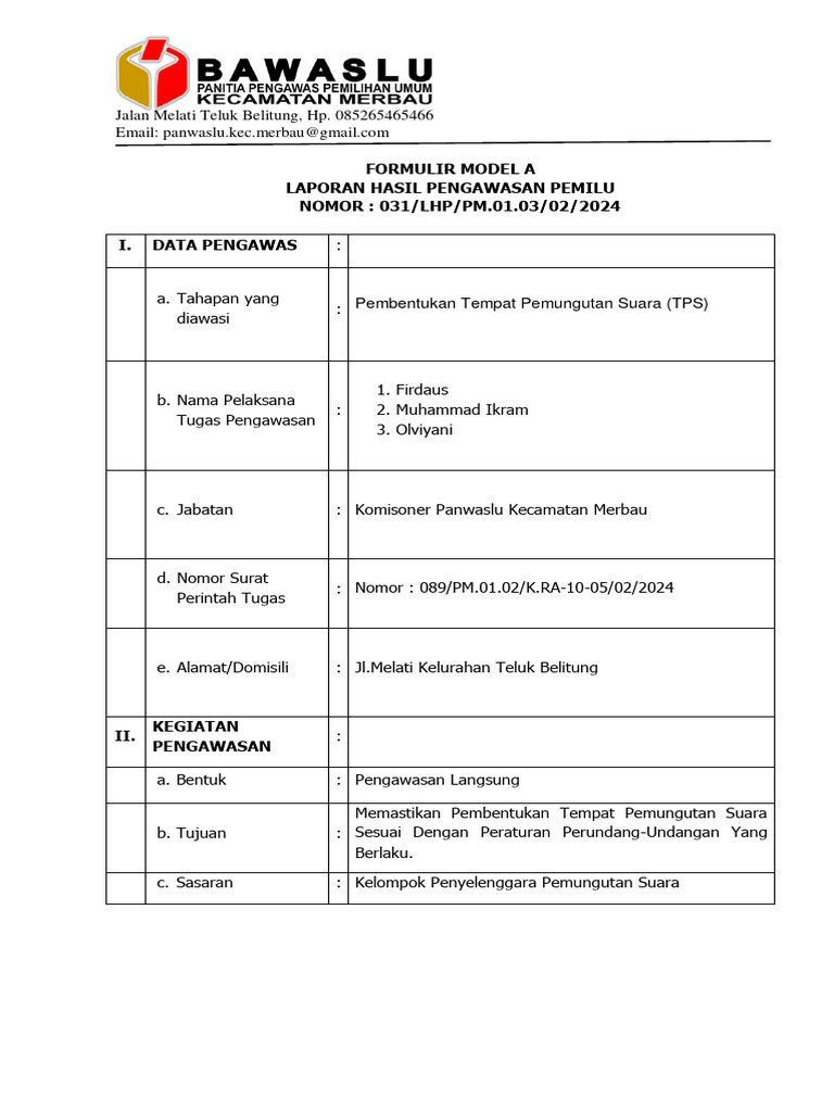 Laporan Pengawasan Pemilu Teluk Belitung | PDF
