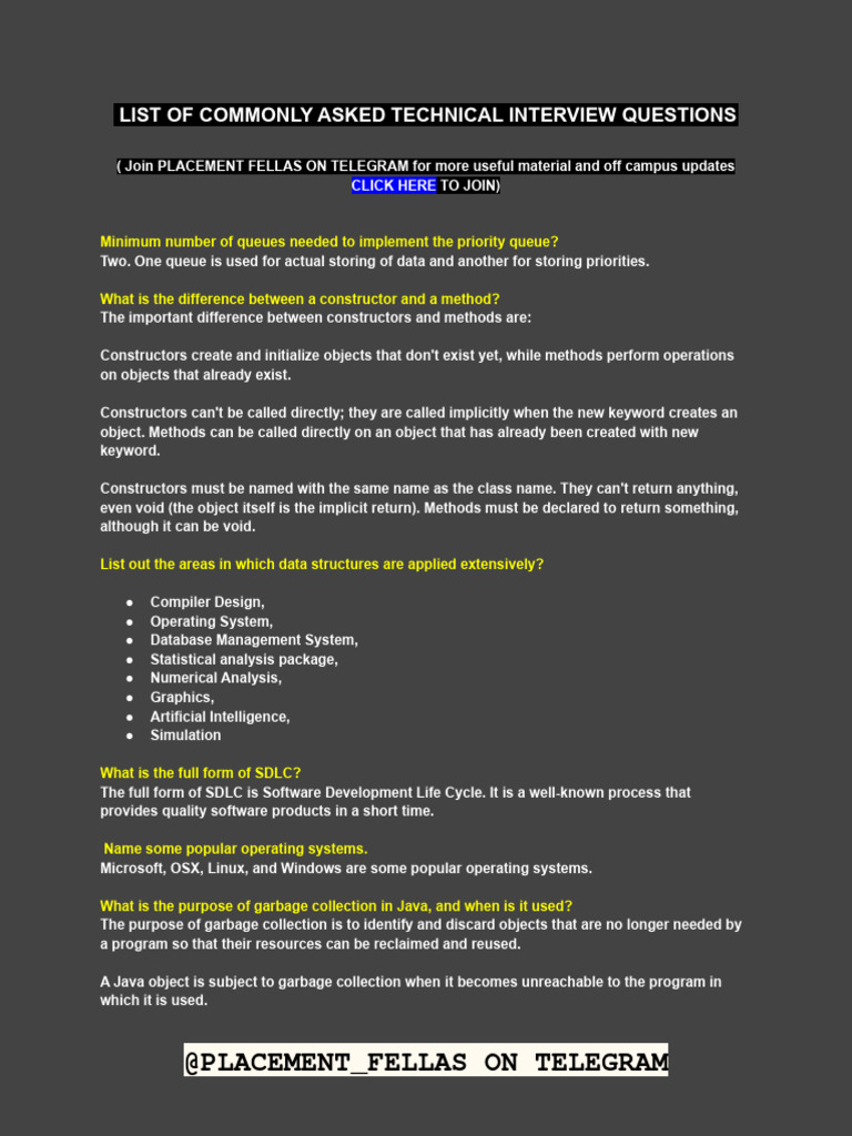 Technical Interview Questions Guide | PDF | Class (Computer Programming ...