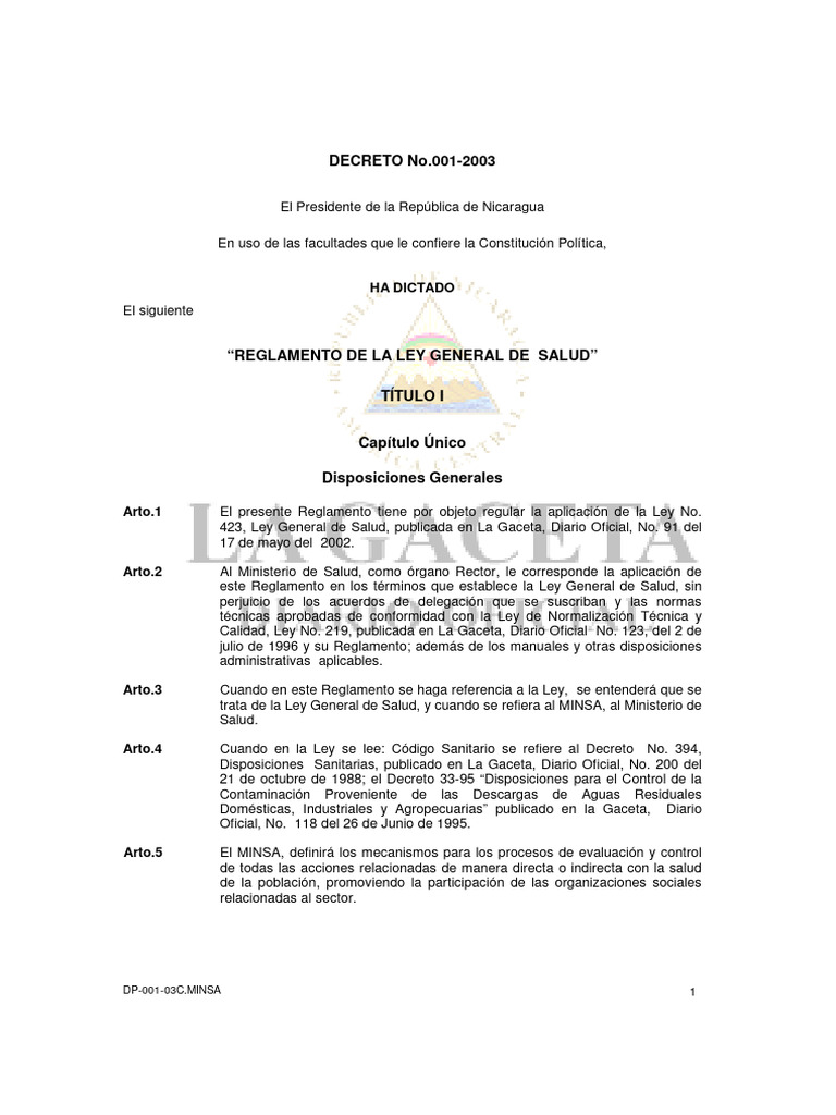 Reglamento de Ley 423 Ley General de Salud | PDF | Seguro | Presupuesto
