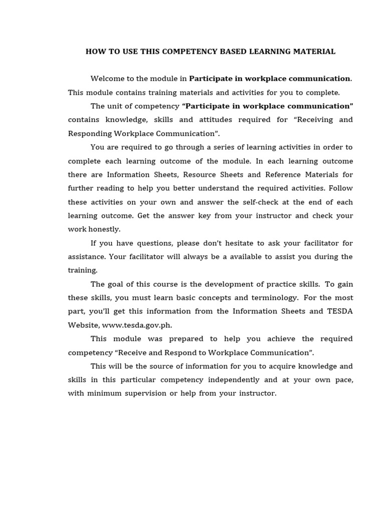 CBLM Basic Participate in Workpalce Communicationdocx | PDF | Communication | Memorandum