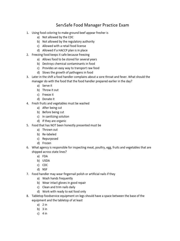 SS Practice Exam | Download Free PDF | Cooking | Food Safety
