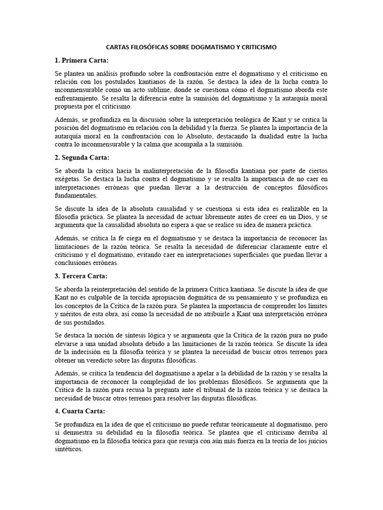 Cartas Filosóficas Sobre Dogmatismo Y Criticismo 1. Primera Carta | PDF ...