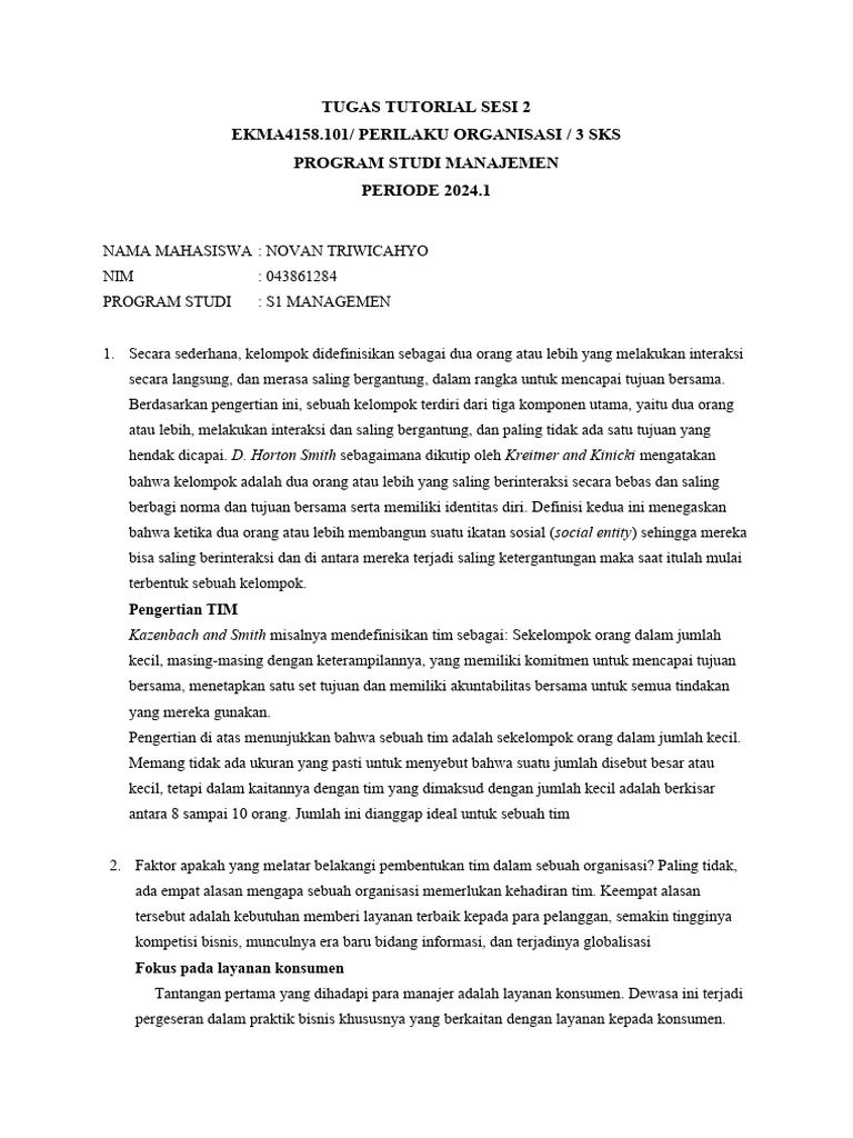 Perilaku Organisasi Tugas 2 | PDF | Karier & Perkembangan | Bisnis