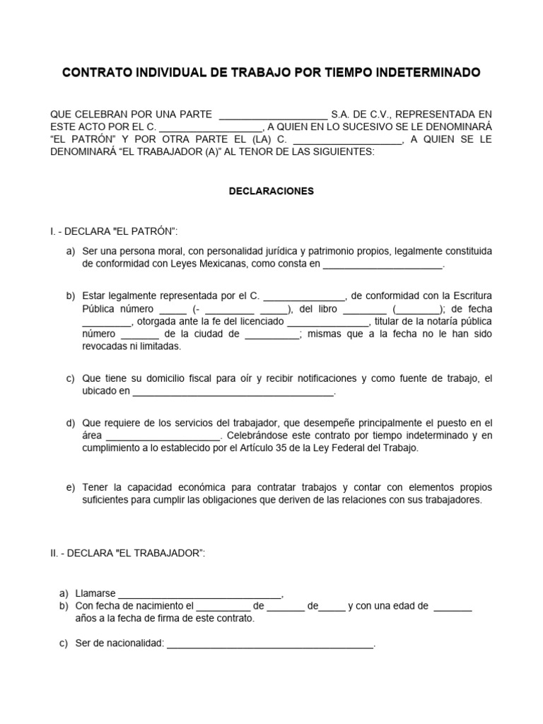Formato de Contrato Individual de Trabajo | PDF | Salario | Derecho laboral