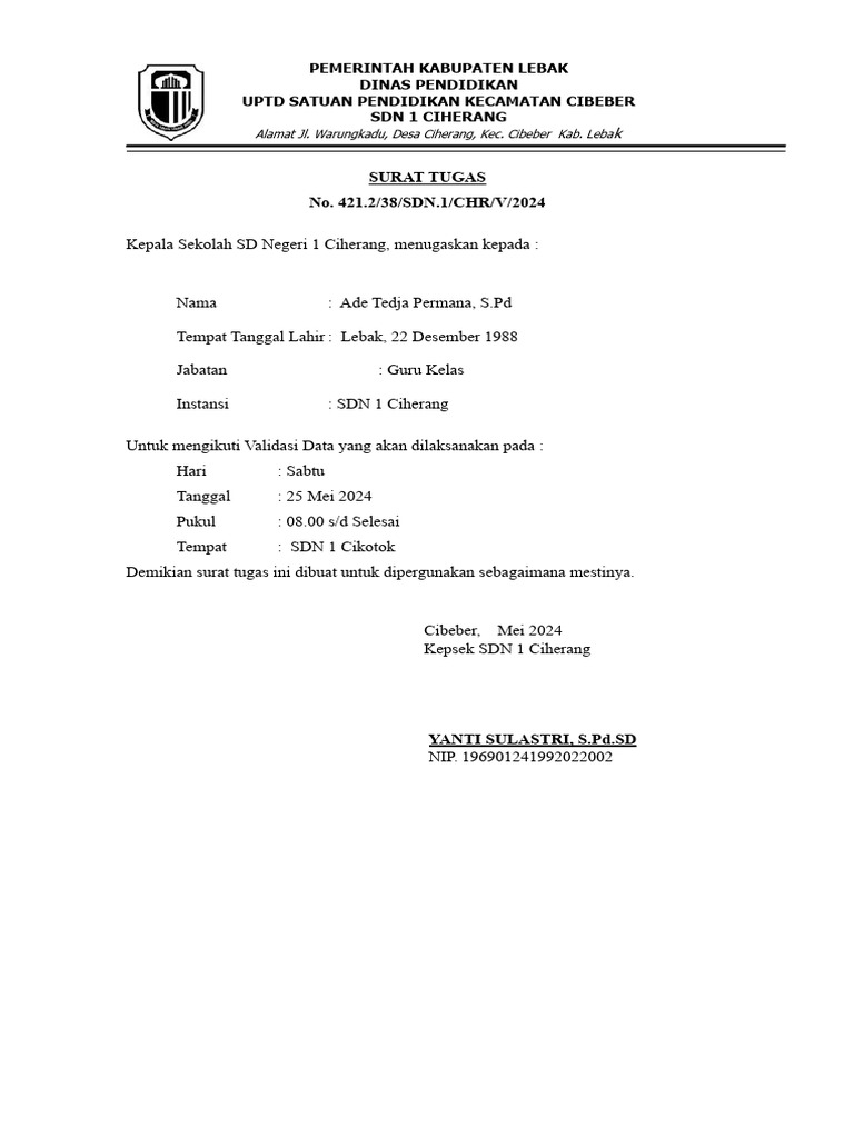 Surat Tugas Validasi | PDF
