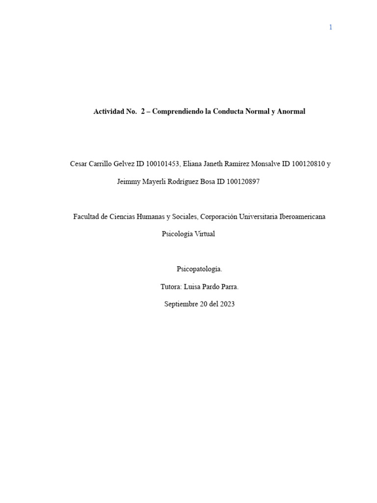 Act.2 Comprendiendo La Conducta Normal y Anormal | PDF | Comportamiento ...
