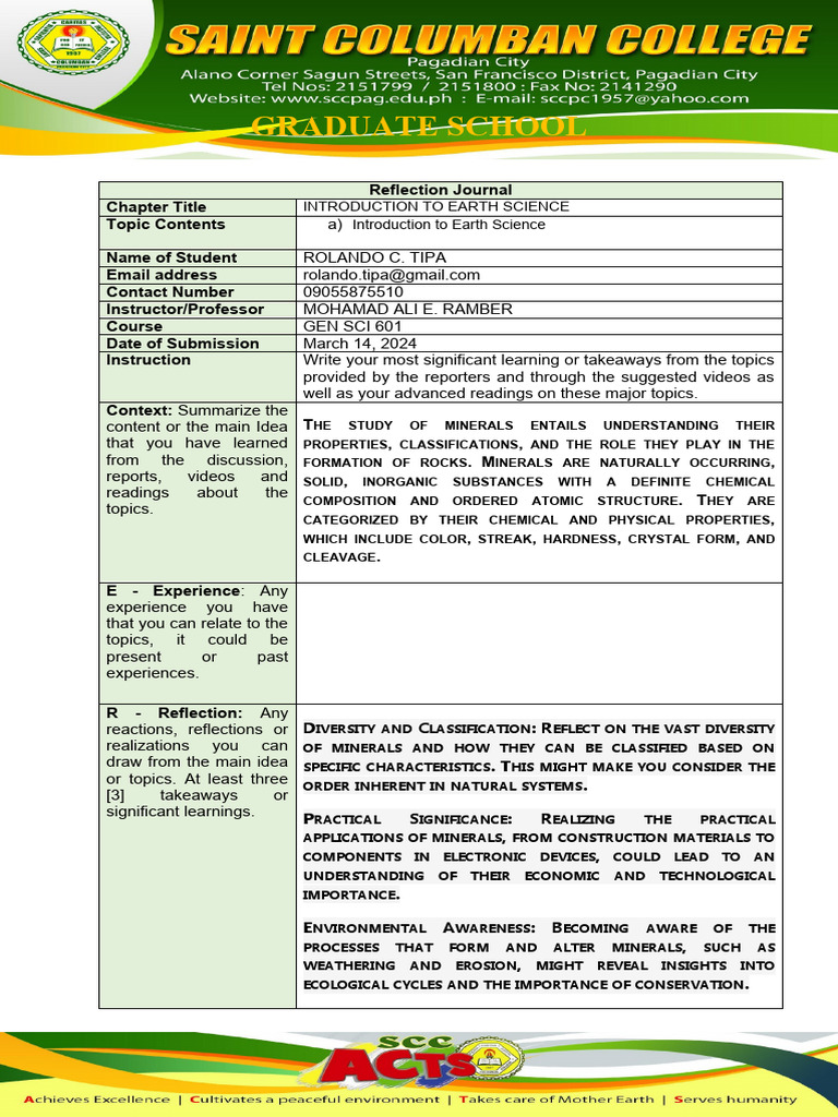Reflection Journal Minerals | PDF | Minerals | Chemical Substances