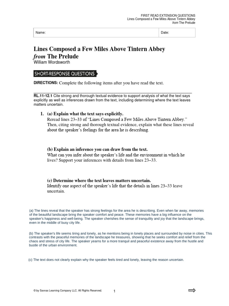 Poetry Collection 1, Unit 5_ First Read Extension Questions (PDF) | PDF ...