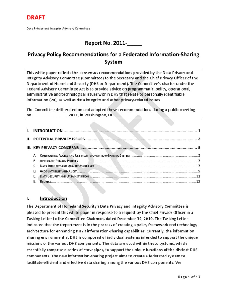 DHS Privacy Policy Recommendations | PDF | United States Department Of ...