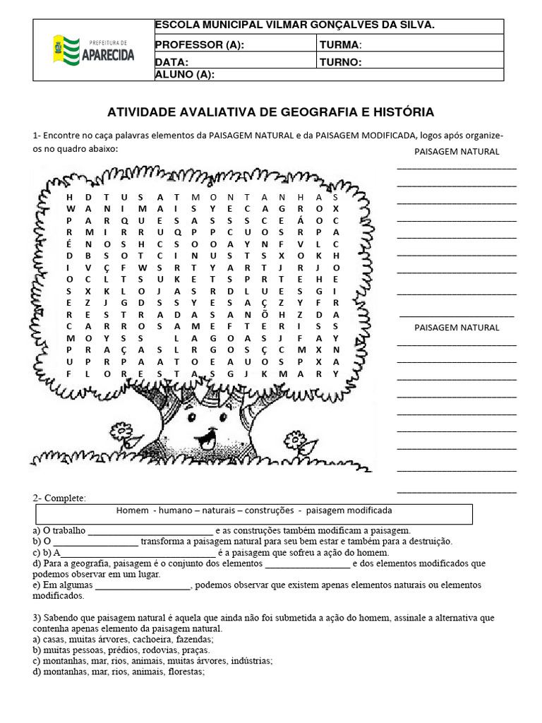 Avaliacao-de-Geografia e História | PDF | Paisagem | Ciências naturais