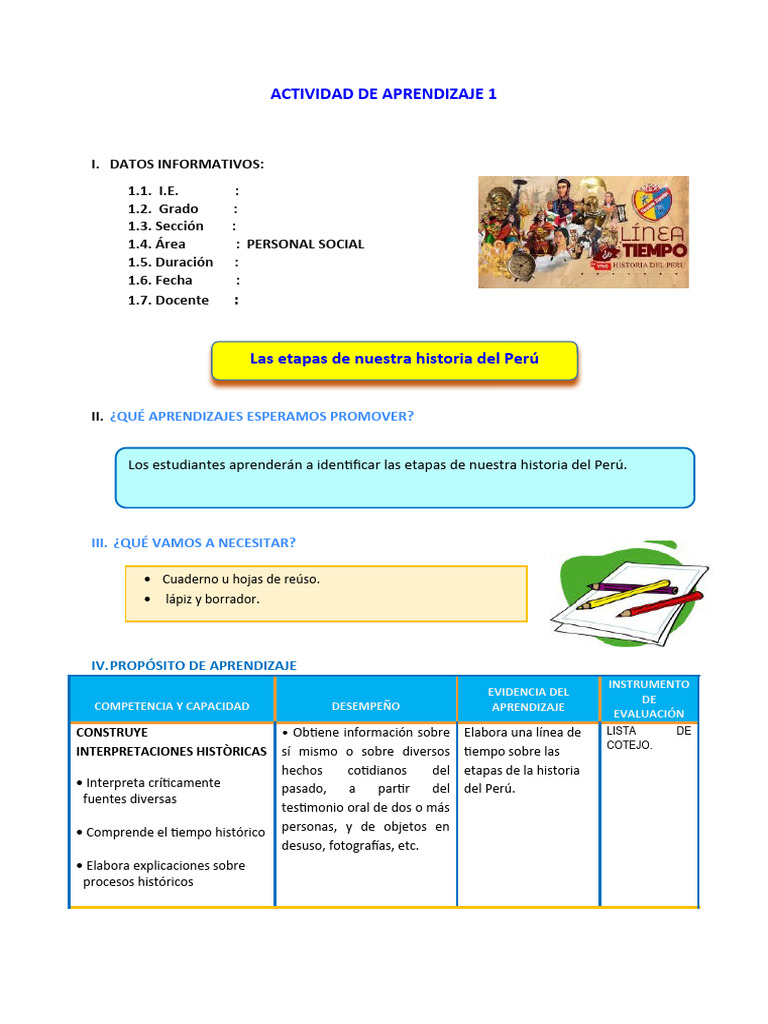 D1 A2 SESION 1RO Las Etapas de Nuestra Historia Del Perú | PDF | Evaluación | Perú