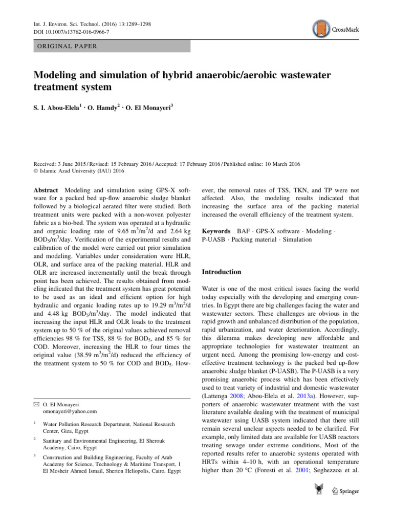 Modeling and Simulation of Hybrid Anaerobic/aerobic Wastewater Treatment System | Download Free ...