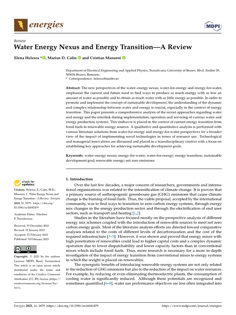 Water Energy Nexus and Energy Transition-A Review | Download Free PDF | Climate Change | Climate ...