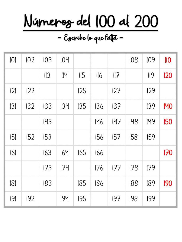 Numeros Del 100 Al 200 1 | PDF