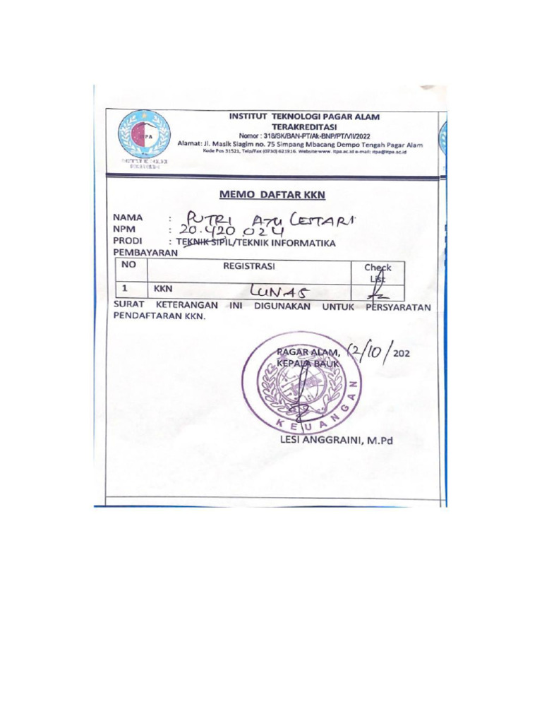 Putri Ayu Lestari 20420024 | PDF