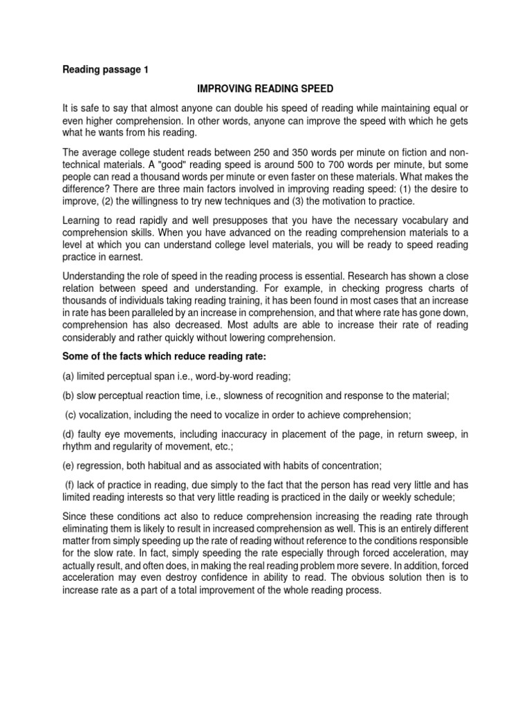 Reading P1 Imroving Reading Speed | PDF | Reading Comprehension | Speed Reading