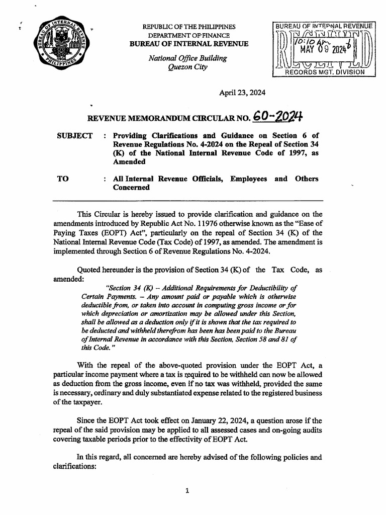 BIR RMC No. 60-2024 | PDF