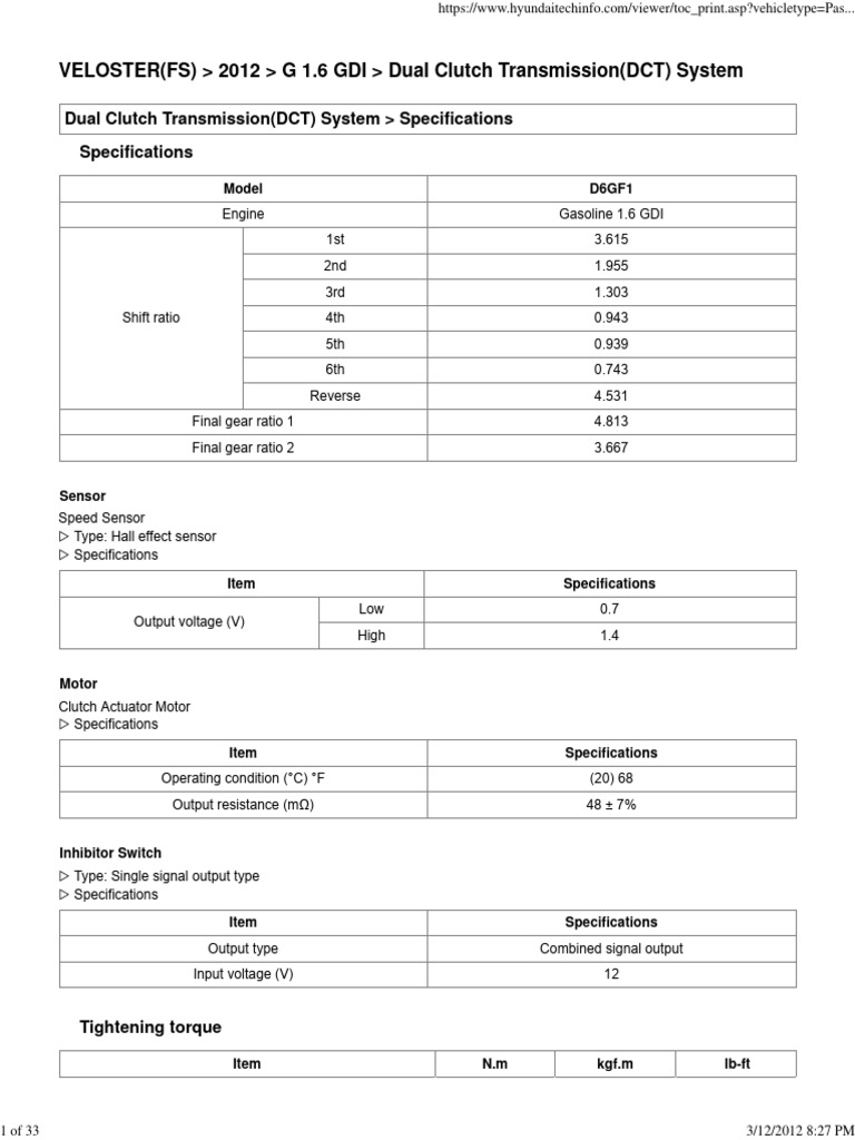 2012 Veloster DCT System Overview | PDF | Clutch | Manual Transmission