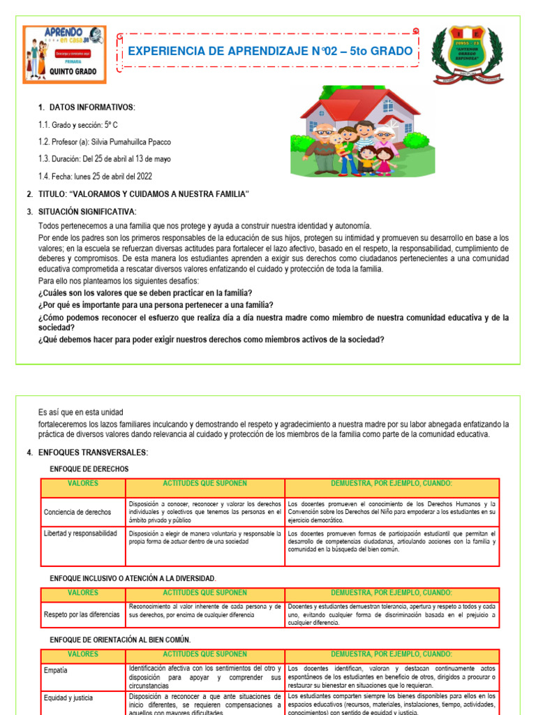 5°_GRADO_-_EXPERIENCIA_DE_APRENDIZAJE_N°02 | PDF | Números | División (Matemáticas)