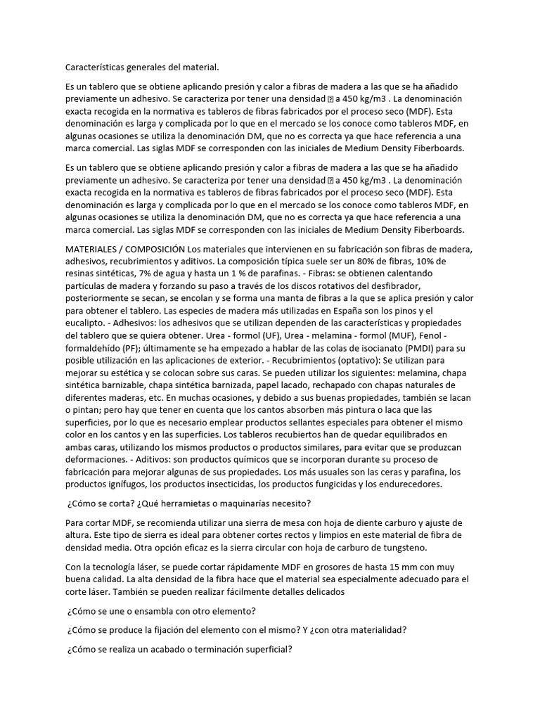 Características y composición del MDF | PDF | Materiales