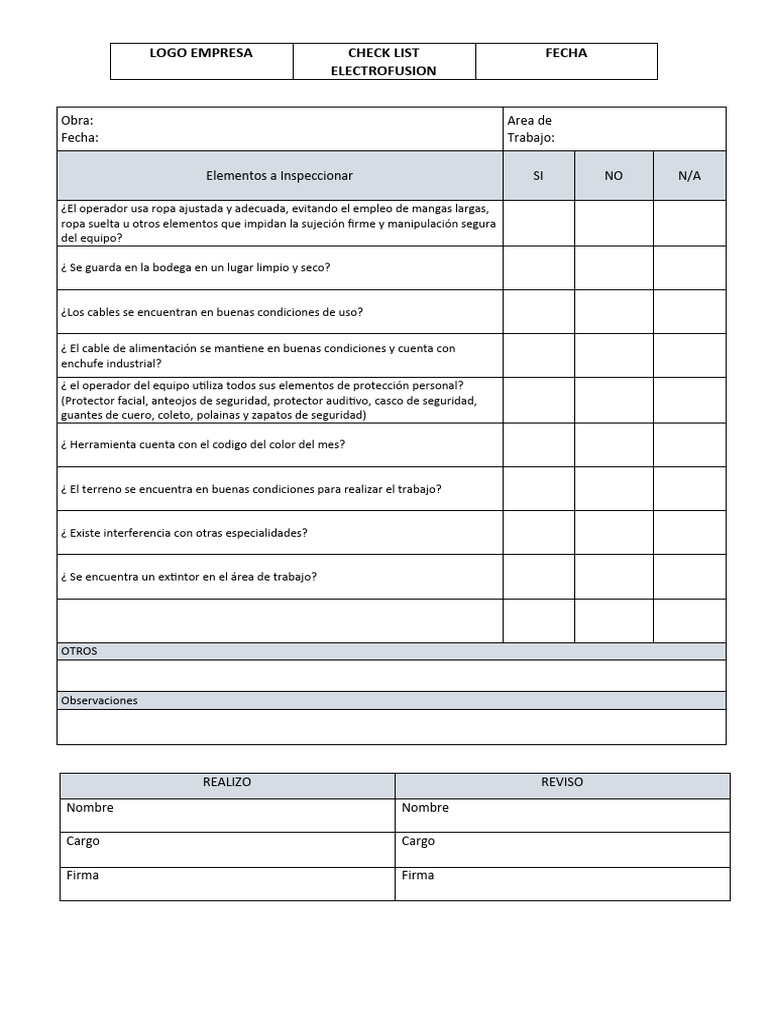 Checklist Electrofusion | PDF