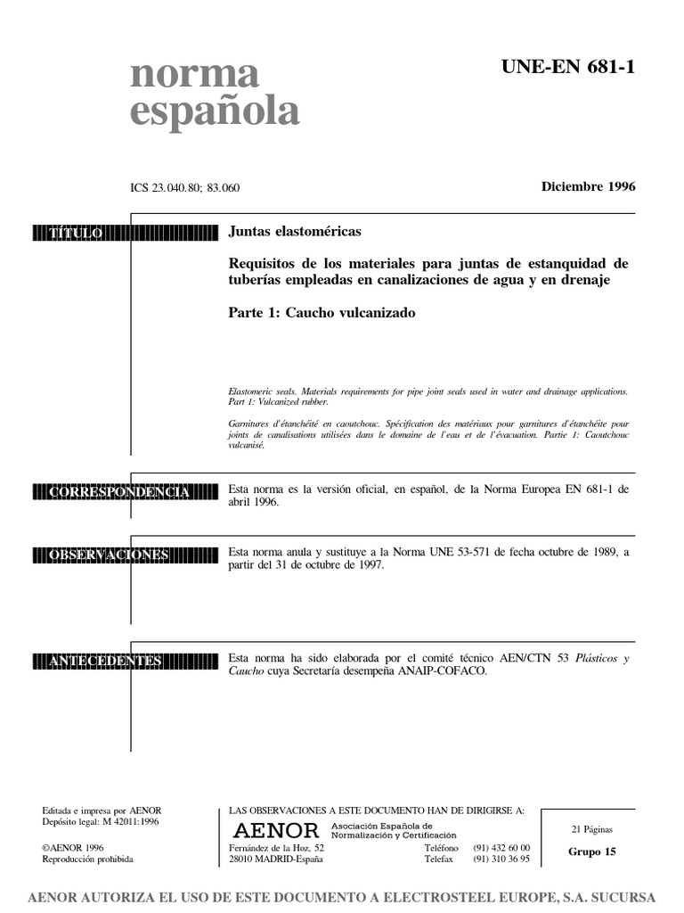 Norma UNE-EN 681-1: Juntas de Caucho | PDF | Deformación (ingeniería ...