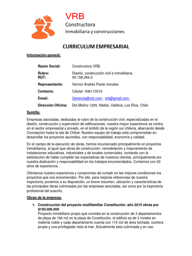 Curriculum Empresarial Vrb | PDF