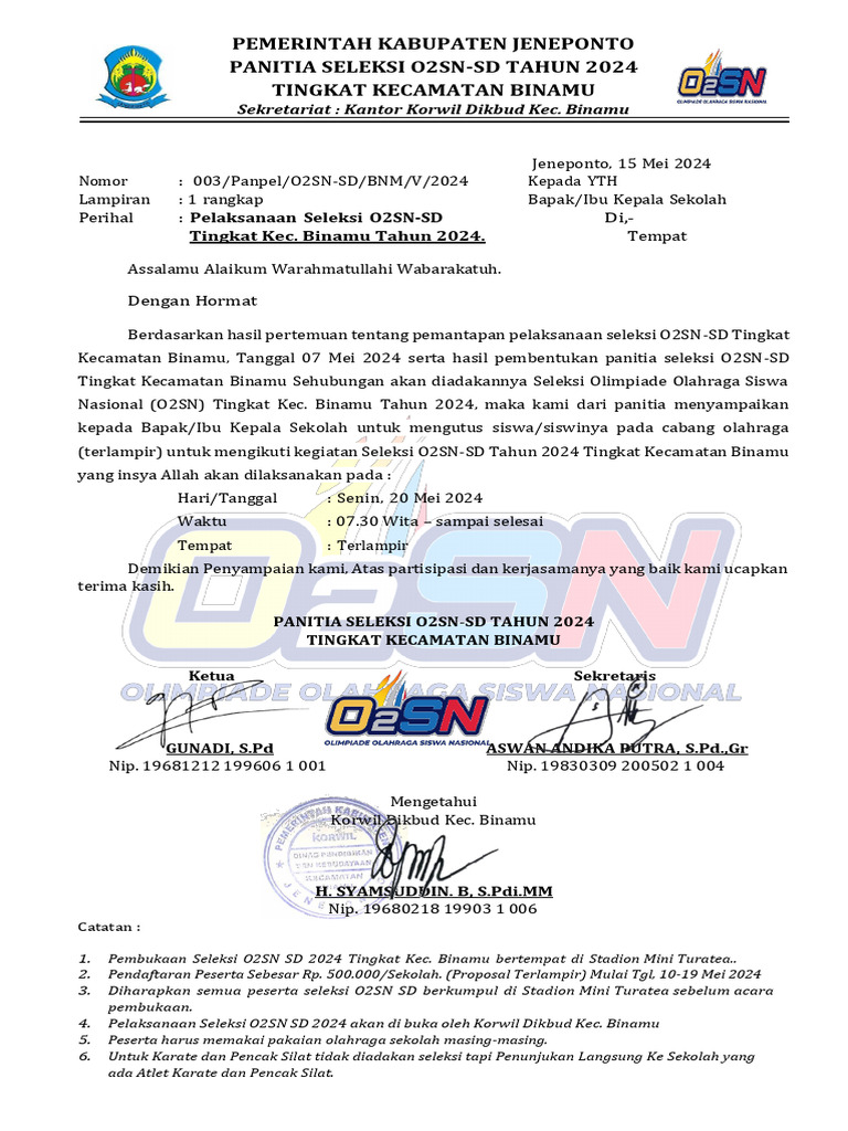 Undangan O2sn Tahun 2024 | PDF