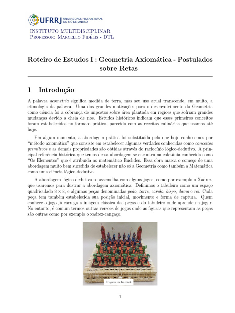 Roteiro1 Geometria Euclidiana 2023 2 | PDF | Axioma | Linha (Geometria)