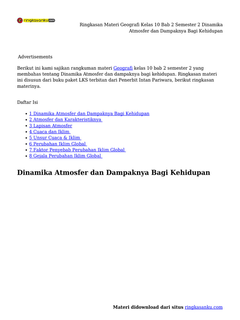 Ringkasan Materi Geografi Kelas 10 Bab 2 Semester 2 Dinamika Atmosfer Dan Dampaknya Bagi ...