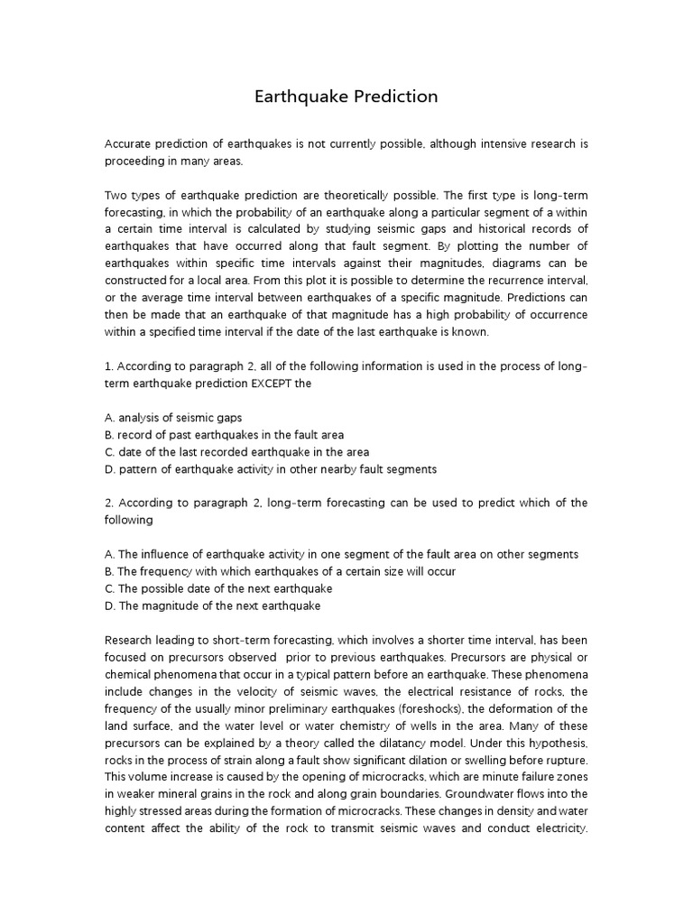 Earthquake Prediction Methods Explained | PDF | Earthquakes | Seismology