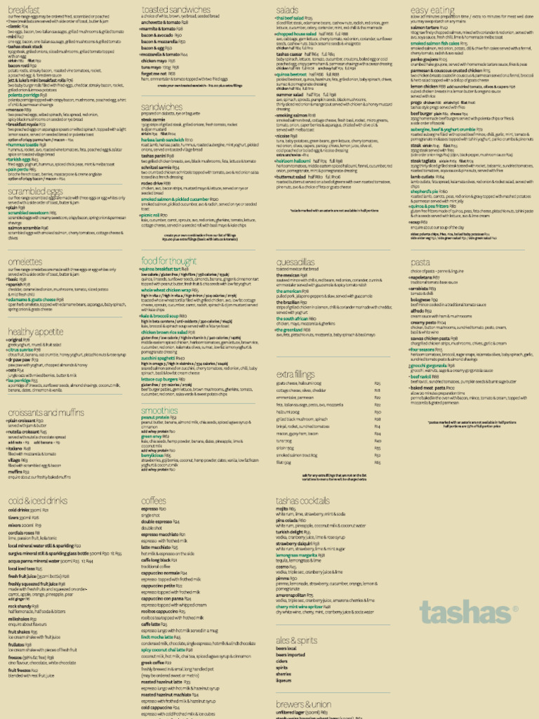 Tashas Menu | PDF