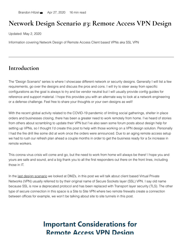 Network Design Scenario #3 - Remote Access VPN Design | PDF | Transport ...